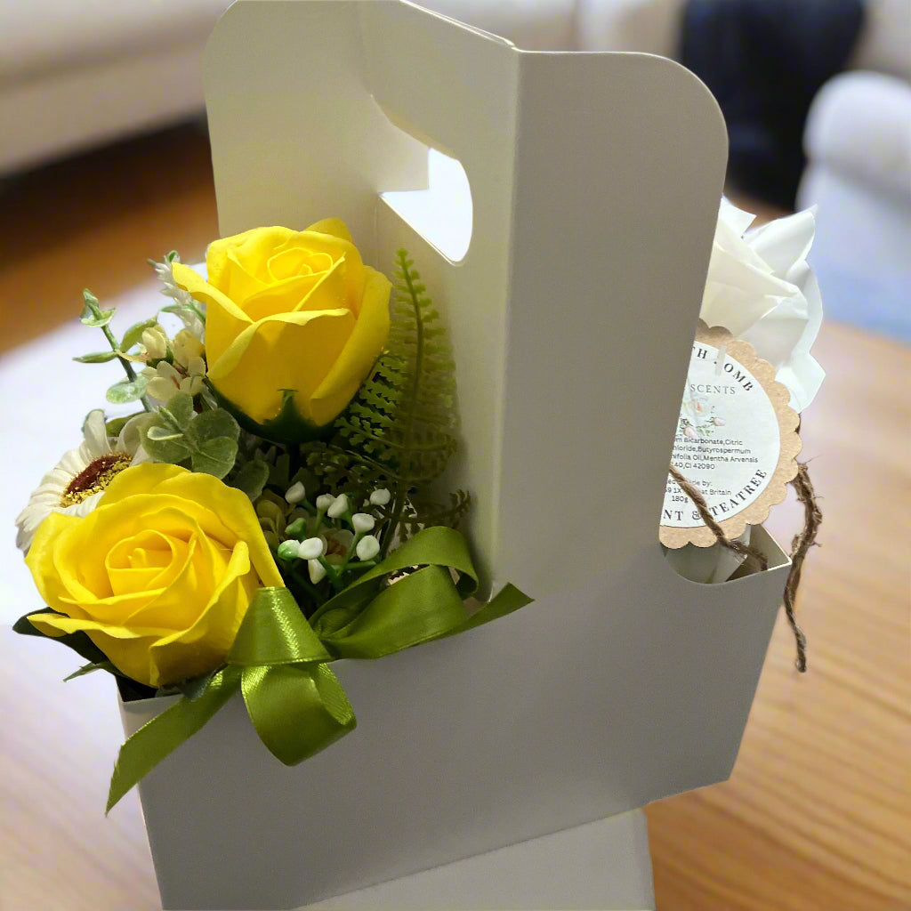 Jumbo bath bomb and soap flower hamper gift box - tea tree and pepperm ...