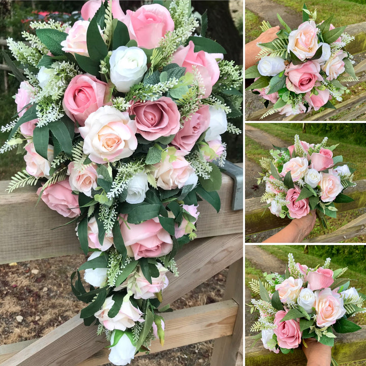 A teardrop bouquet of artificial pink and white roses – AbigailRose