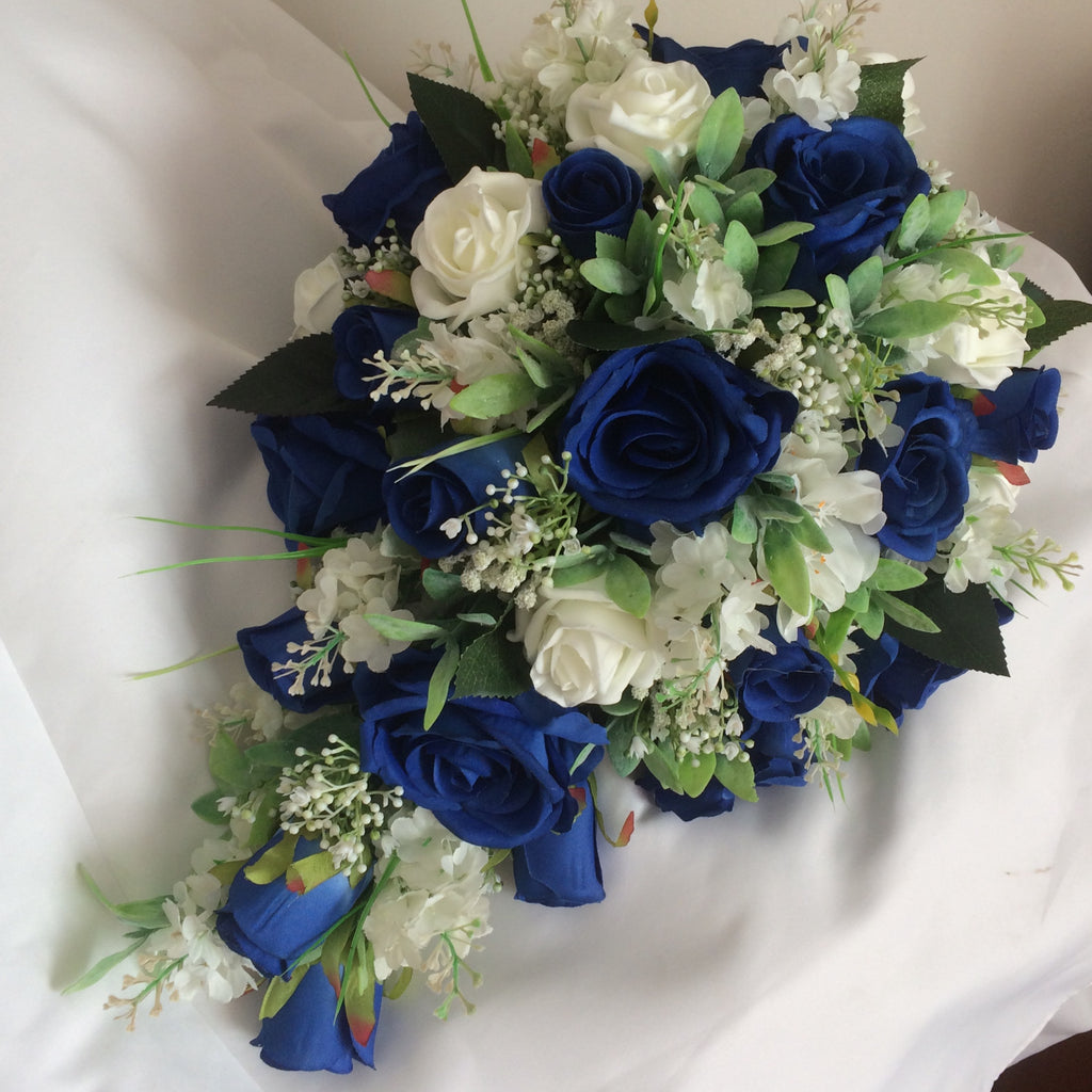 A teardrop bouquet of silk roses - available in a range of colours ...