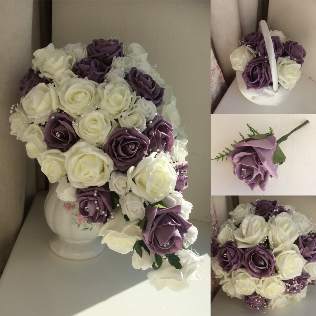 A teardrop bouquet featuring foam roses in your choice of colours ...