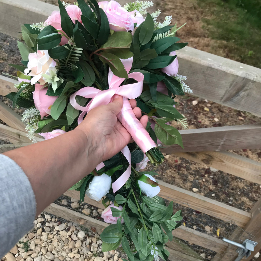 A teardrop bouquet of artificial pink and white roses – AbigailRose